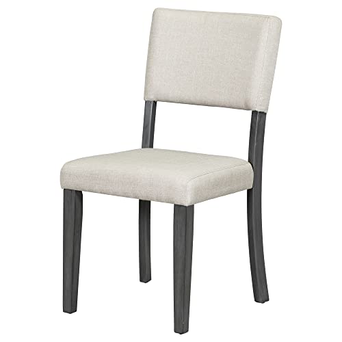 Lepfun, Retro Curved Trestle Style Legs and 4 Upholstered Chairs, Kitchen Room (Dark Grey), 5-Piece Round Dining Table Set 1