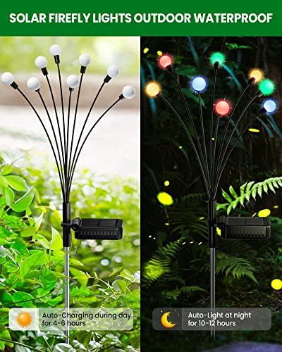 NEEMO Solar Garden Lights 4 Pack - Upgraded Brighter Firefly Lights Solar Outdoor with 8 LED, Swaying and Dancing, Solar Outdoor Lights, Pathway Lights Solar Powered for Yard Garden Patio (Colorful)