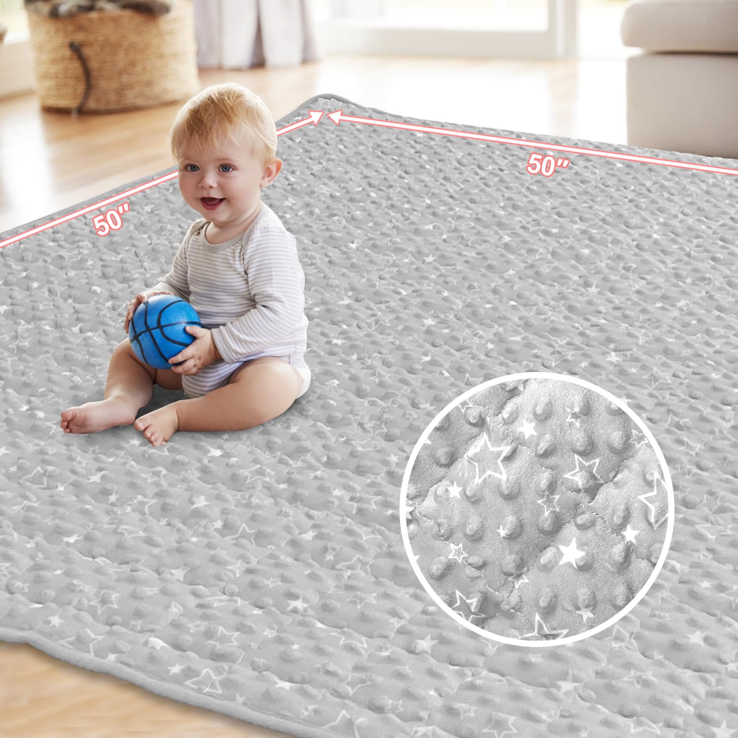 Baby Play Mats for Floor, Sensory Baby Playpen mat for Floor, Soft Tummy Time Play Mat, Non-Slip Cushioned Baby Playmats for Toddlers. Machine Washable and Foldable, 50 * 50 in