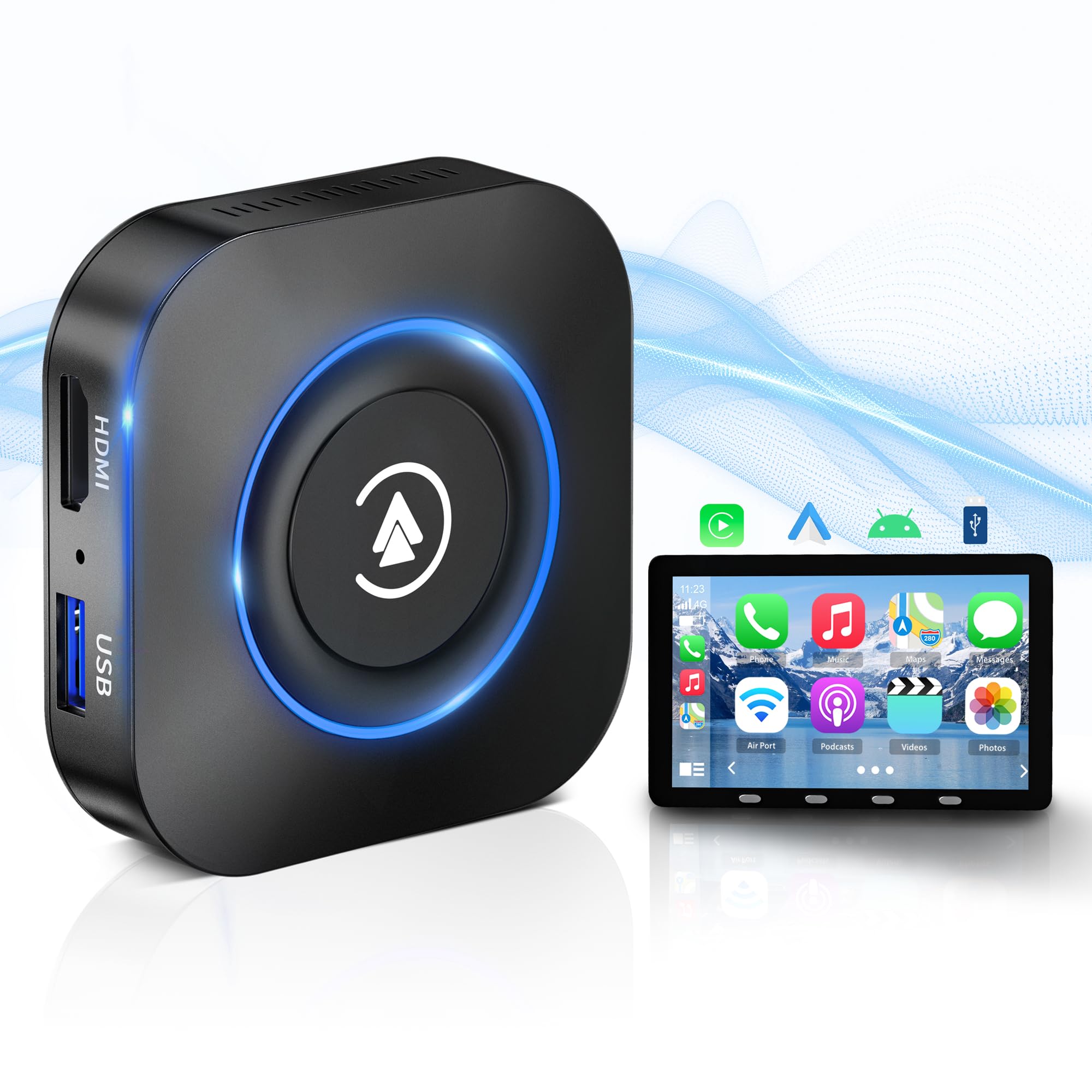 KAMING Wireless CarPlay Adapter for Carplay and Android Auto Carplay Streaming YouTube, TikTok, Miracast 2023 Newest CarPlay Ai Box for Factory Wired CarPlay Cars