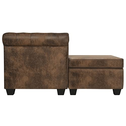 vidaXL Chesterfield L-Shaped Sofa with Pouf, Artificial Leather Upholstery, Easy to Assemble, Brown