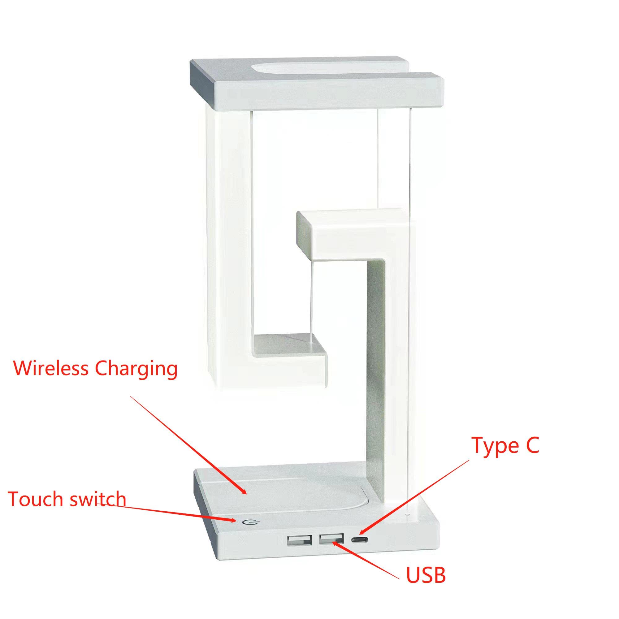 TEDATATA Suspension Anti-Gravity Table Lamp, Wireless Charging of Mobile Phone, Creative Home Furnishings LED Bedside Lamp, Bedroom Sleep Light Reading Light