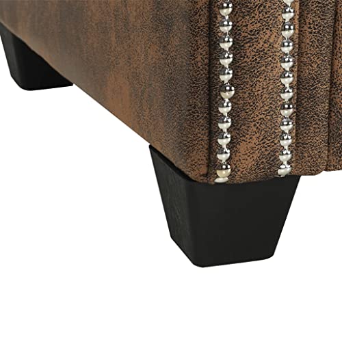 vidaXL Chesterfield L-Shaped Sofa with Pouf, Artificial Leather Upholstery, Easy to Assemble, Brown