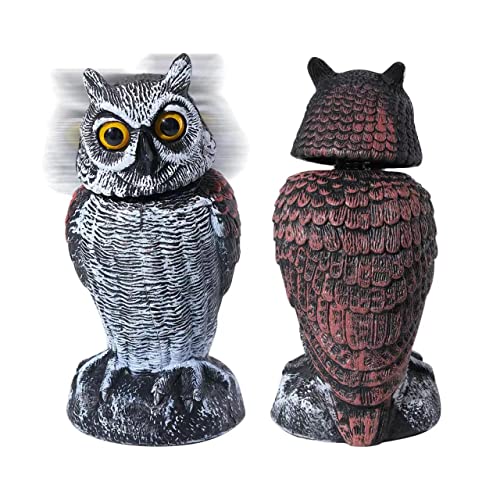 KKY Fake Owl Sculpture Latest 2pc, Revolving Head Plastic Owl for Outdoor Garden.
