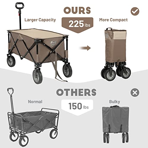 TIMBER RIDGE Folding Utility Wagon, Heavy Duty Foldable Garden Cart with Side Pocket and Cup Holders, Collapsible Wagon Cart for Garden, Sports, Shopping and Camping, Tan