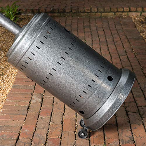 Fire Sense 62555 All Seasons Patio Heater With Wheels 46,000 BTU Output Piezo Ignition System Portable Outdoor Propane Heater Commercial Series Patio Heater - Hammered Platinum