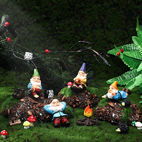 Gnomes Fairy Resin Statues Miniature Fairy Garden Accessories Mini Dwarf Figurine Fairy Miniature Ornament DIY Kit Micro Landscape Ornaments for Outdoor Indoor Patio Yard Lawn Garden (Fire Gnomes)