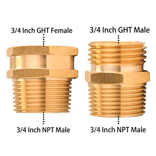 M MINGLE Garden Hose Adapter, 3/4 Inch GHT to 3/4 Inch NPT Brass Connector, with Extra 8 Washers