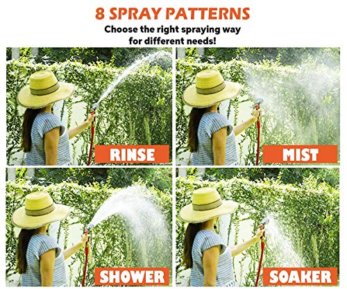 Garden Hose Nozzle | Hose Spray Nozzle | Water Hose Nozzle Sprayer | Heavy Duty 8 Adjustable Watering Patterns, Slip and Shock Resistant for Watering Plants, Cleaning, Car Wash and Showering Pets
