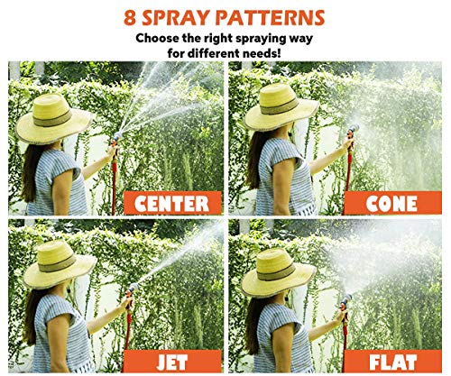Garden Hose Nozzle | Hose Spray Nozzle | Water Hose Nozzle Sprayer | Heavy Duty 8 Adjustable Watering Patterns, Slip and Shock Resistant for Watering Plants, Cleaning, Car Wash and Showering Pets