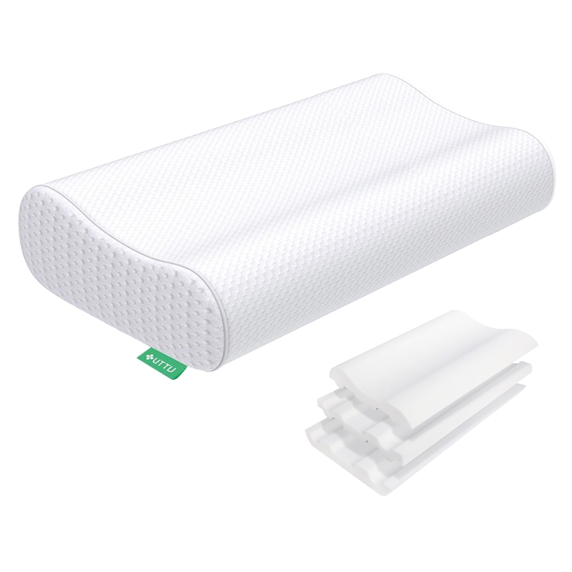 UTTU Cervical Pillow for Neck Strain Relief, Memory Foam Neck Pillow for Sleeping, Adjustable Orthopedic Sandwich Pillow, Contour Cooling for Side Back Stomach Sleeper, Travel(15.7"×11"×4.7"/3.9")