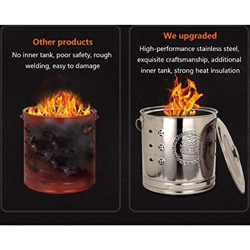 QILIN Mini Garden Incinerator, Small Stainless Steel Burner, for Wood, Leaves, Paper, Multiple Sizes, Gold/Silver/Red
