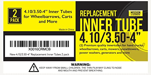 Premium Replacement Tire Inner Tubes - 2 Pack - 4.10/3.50-4"- Great for Hand Truck Dollies, Wheelbarrows, Lawn Mowers, and Trailers - Utility Tools - Mission Automotive