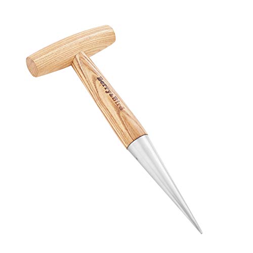 Berry&Bird Hand Dibber, Stainless Steel Sow Dibbler with Wood Handle, Garden Hole Punch Dibbler Tool for Planting Seeds & Bulbs, Hand Held Bulb Planter for Planting Flowers Tulips, Daffodils, Dahlias