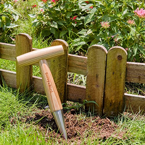 Berry&Bird Hand Dibber, Stainless Steel Sow Dibbler with Wood Handle, Garden Hole Punch Dibbler Tool for Planting Seeds & Bulbs, Hand Held Bulb Planter for Planting Flowers Tulips, Daffodils, Dahlias