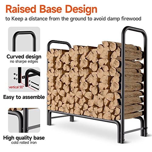 Amagabeli 5ft Firewood Log Rack with Cover Combo Set Bundle Large Canvas Firewood Carrier Log Tote Bag