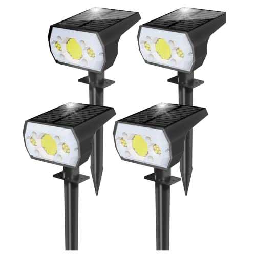 ROMELUCE 4PCS Solar Spotlight Outdoor, 64 LEDs 1000 lumens 3 Lighting Modes Solar Powered Garden Pathway Spotlights, IP66 Solar Powered Landscape Lights Wall Lights in One, for Yard Garden Tree Flag