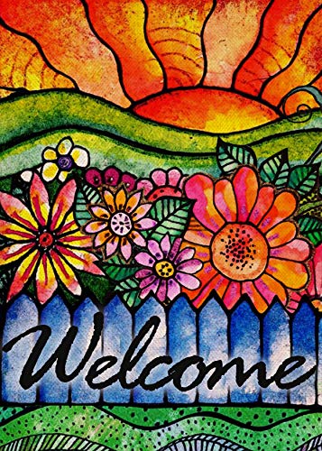 Covido Home Decorative Welcome Spring Watercolor Flowers Garden Flag, Summer Sunshine House Yard Abstract Floral Outside Decorations, Sunrise Farmhouse Seasonal Outdoor Small Decor Double Sided 12x18