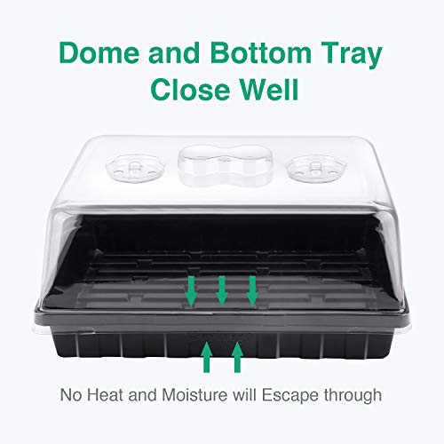 [Thick Plastic] 3-Set Strong Seed Starter Trays with 5" Humidity Domes for Seed Starting, Germination, Seedling Propagation & Plant Growing, Holds 144 Cells in Total