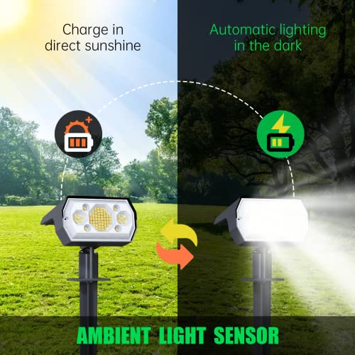 ROMELUCE 4PCS Solar Spotlight Outdoor, 64 LEDs 1000 lumens 3 Lighting Modes Solar Powered Garden Pathway Spotlights, IP66 Solar Powered Landscape Lights Wall Lights in One, for Yard Garden Tree Flag