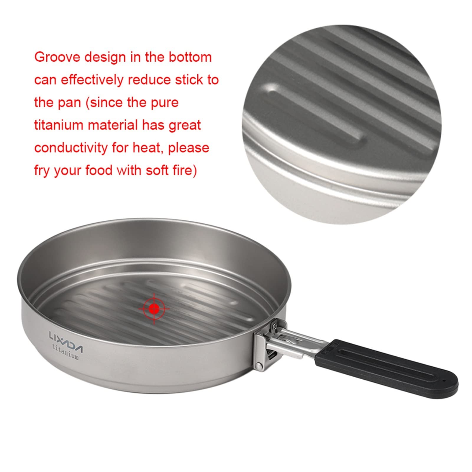 SPICLY Non Stick Frying Pans Titanium Fry Pan Ultralight Grill Frying Pan with Folding Handle for Outdoor Cooking Camping Hiking Backpacking