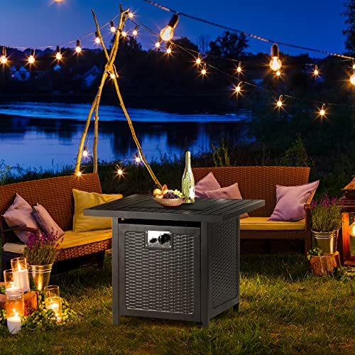 AthLike 30" Gas Fire Pit Table, 50,000 BTU Propane Square Fire Bowl, Outdoor Fireplace W/ Anti-fire Mesh, CSA Certification, Auto-Ignition, Lava Rock, for Garden/Patio/Courtyard/Balcony