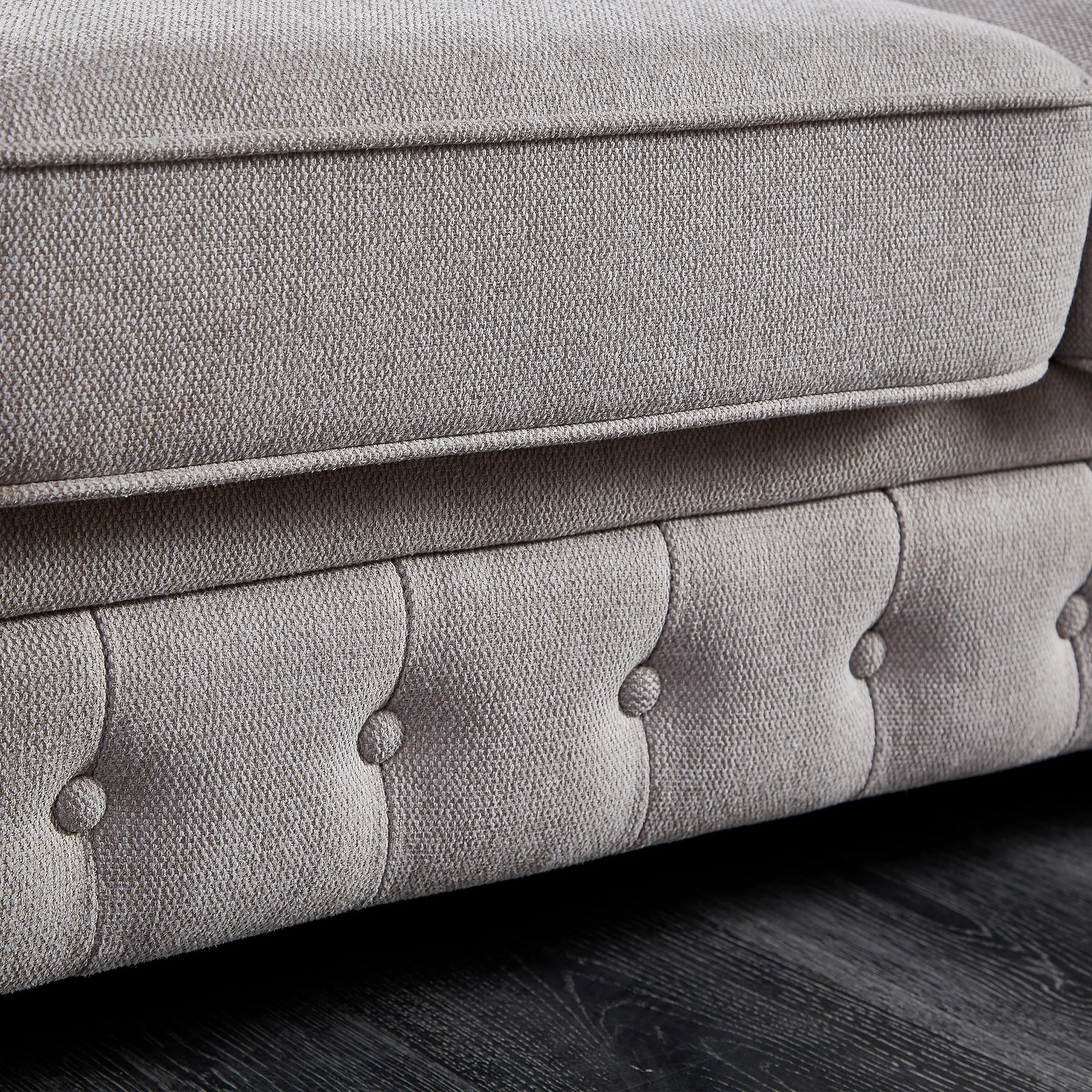 Chesterfield 3 Seater Button Tufted Sofa, Linen Fabric Upholstered Couch with Nailhead Arms Removable Cushions Rubber Wood Legs for Living Room Office Bedroom