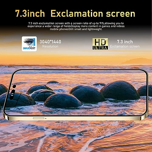 RAYPUR Unlocked Cheap Mobile Phones for i15 Ultra, Android 5G Global Version Smartphone, 7.3Inch Incell HD Capsule Screen, Multi-Language Support,Blue-1TB