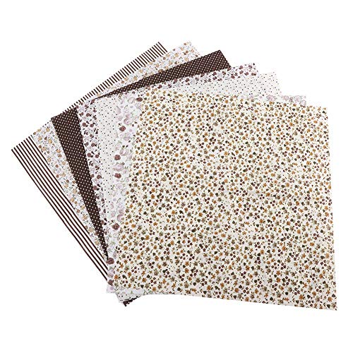 7 Pcs DIY Square Coffee Dot Assorted Cotton Fabric,25x25cm Pre Cut Floral Cloth Bedding Kit Quarters Bundle for Handmade Crafts(25 * 25)
