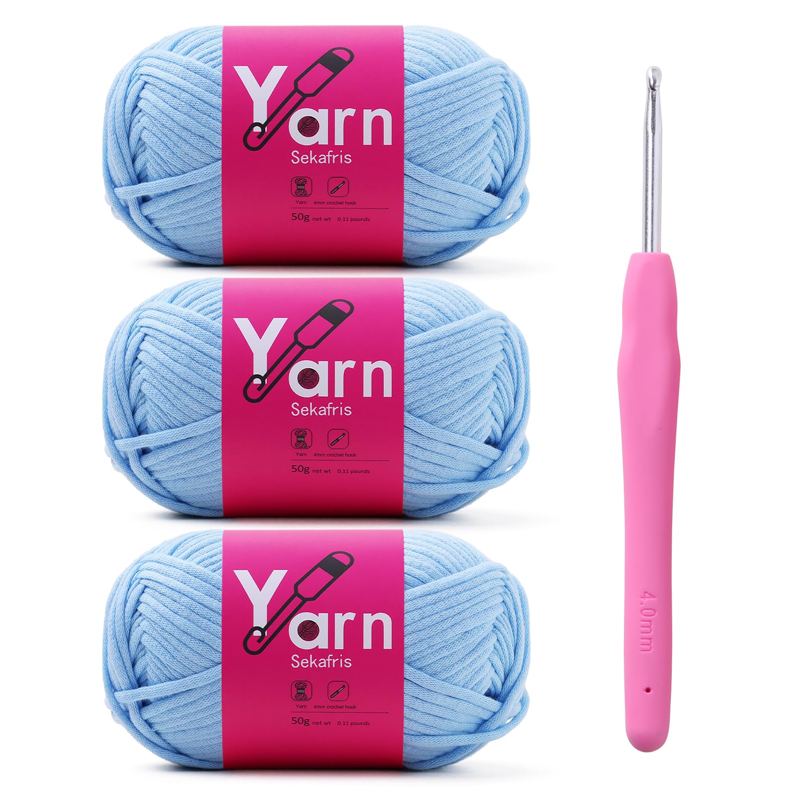 Sekafris Crochet Yarn with Cotton - Chunky Yarn for Crocheting - Cotton-Nylon Blend (Pale Blue)