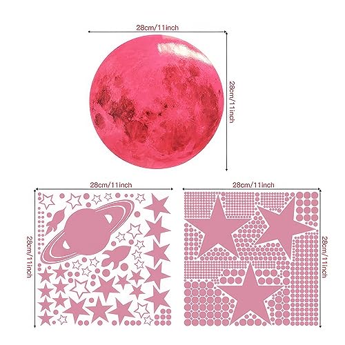 Riakoob Moon and Star Castle Luminous Wall Stickers - Glow in The Dark Pink - Magical Decor for Bedrooms (Pink Moon)