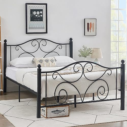 VECELO Full Size Bed Frame with Headboard and Footboard, Heavy Duty Metal Slat Support, Platform Mattress Foundation, No Box Spring Needed, Easy Assembly, Matte Black