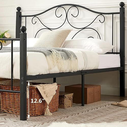 VECELO Full Size Bed Frame with Headboard and Footboard, Heavy Duty Metal Slat Support, Platform Mattress Foundation, No Box Spring Needed, Easy Assembly, Matte Black