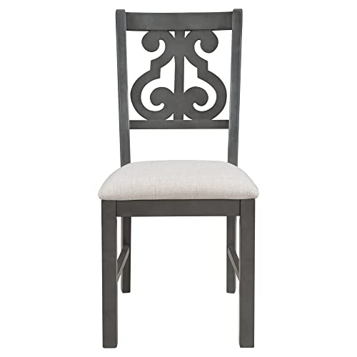 Lepfun 5 Piece Round Table Set 4 with Special-Shaped Legs and an Exquisitely Designed Hollow Chair Back in The Dining Room (Grey)