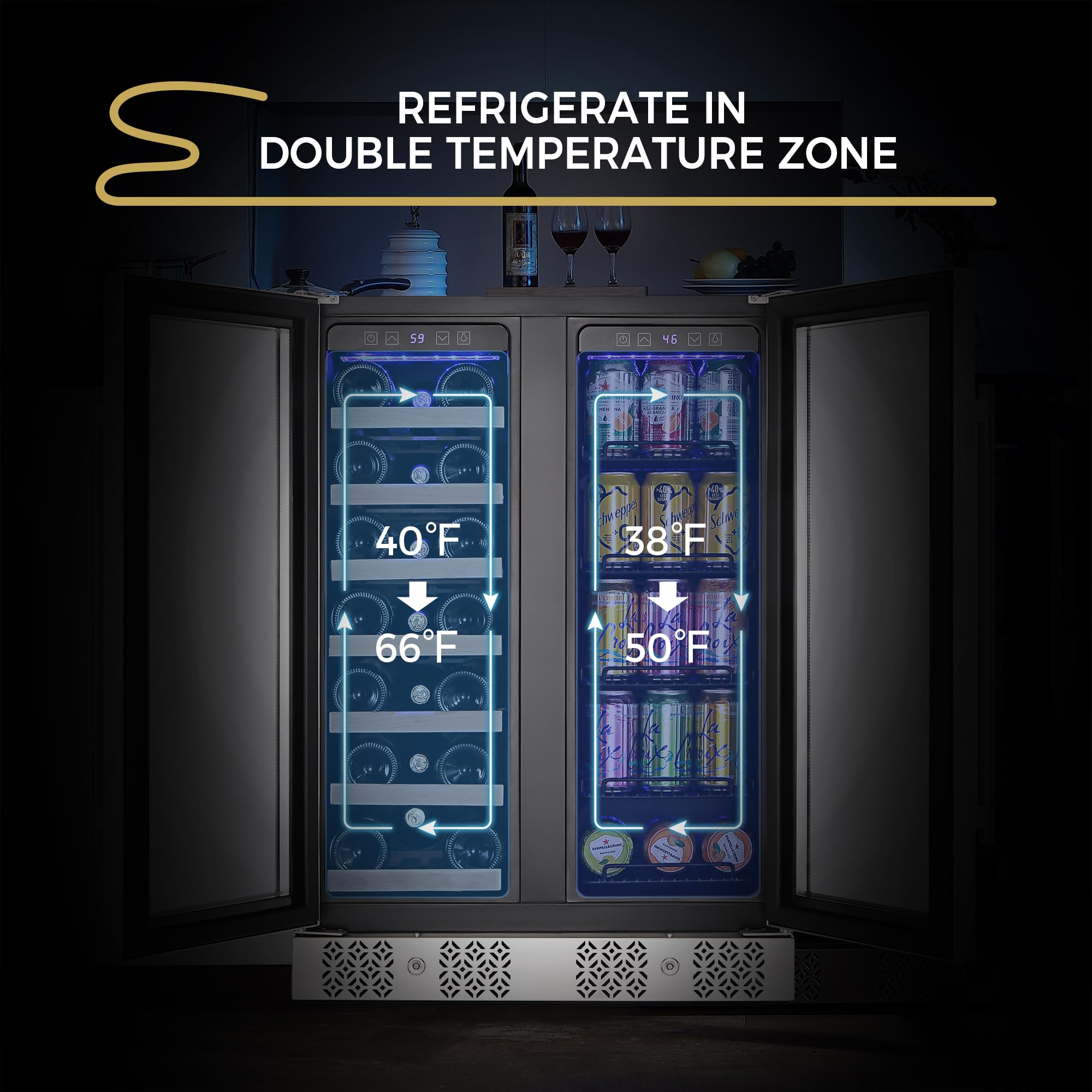 Empava 24 Inch Beverage Refrigerator Wine Dual Zone with Glass Door, Holds 20 Bottles and 72 Cans Built-in and Freestanding Fridge for Beer Soda Drink Bar Kitchen Cabinet, Silver