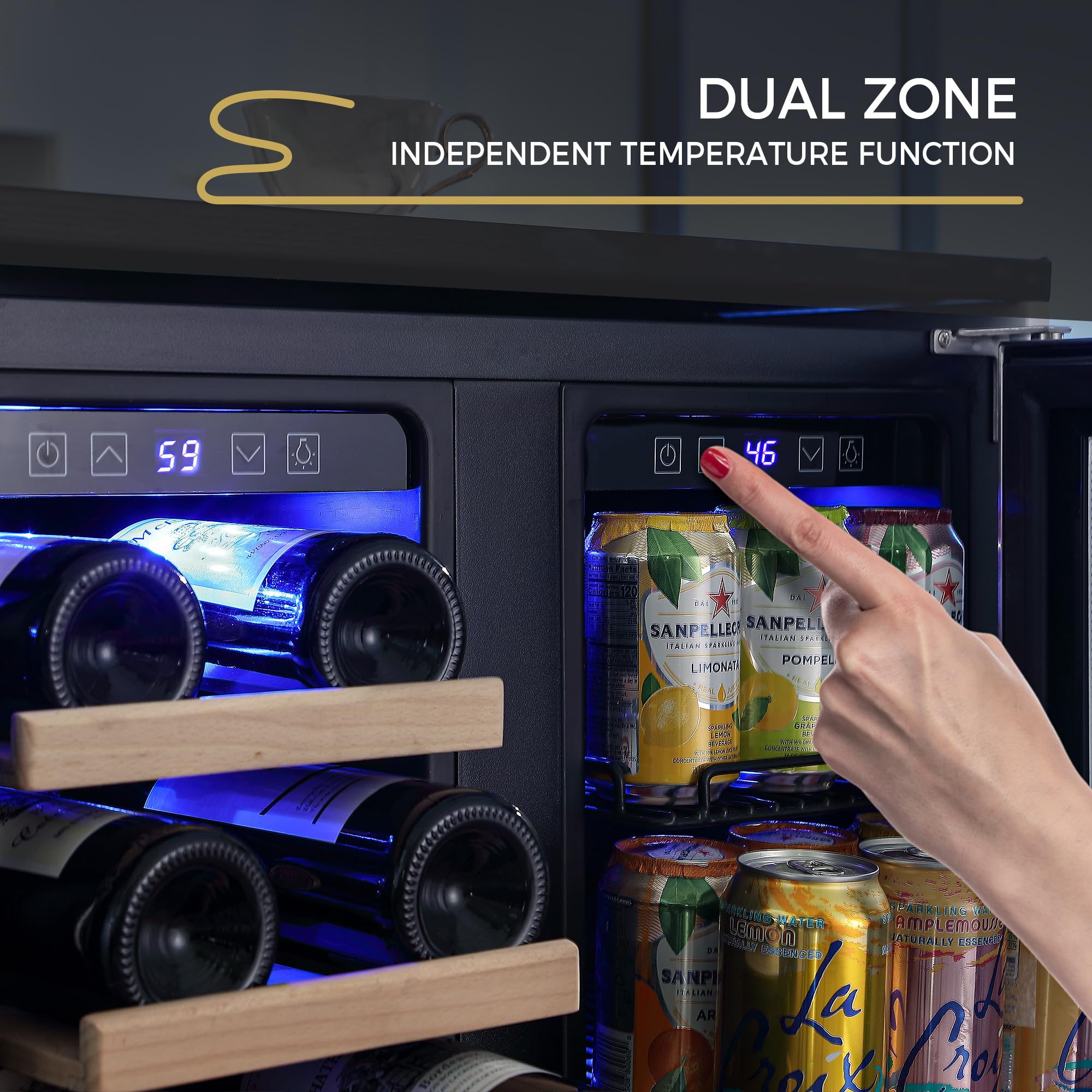 Empava 24 Inch Beverage Refrigerator Wine Dual Zone with Glass Door, Holds 20 Bottles and 72 Cans Built-in and Freestanding Fridge for Beer Soda Drink Bar Kitchen Cabinet, Silver