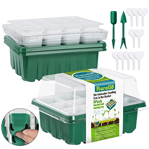 Rarello 3 Packs Seed Starter Tray Seed Starter Kit,36 Cells Reusable Seedling Starter Trays With Flexible Silicone Bottoms And Humidity Domes,Indoor Greenhouse Garden Propagation Set for Seed Starting