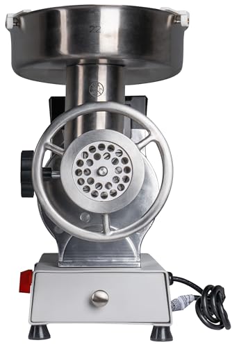 MEAT! 1 HP Meat Grinder with 3 Stuffing Tubes, 2 Stainless Steel Grinding Plates, and a Stainless Steel Stuffing Plate for Making Ground Meat