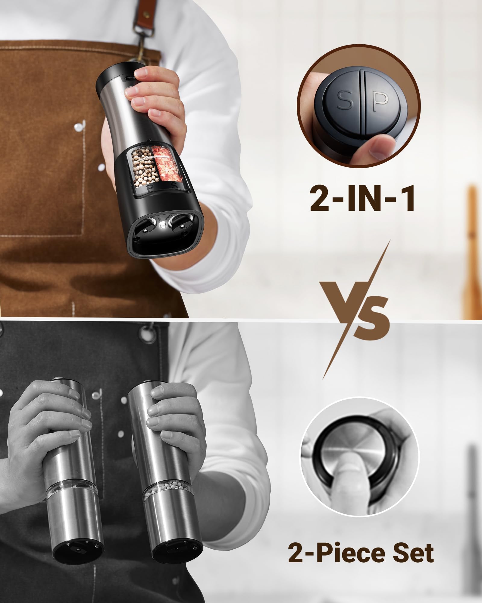 USB Rechargeable 2 in 1 Electric Salt and Pepper Grinder Set Shaker & 800W Blender for Shakes and Smoothies with 57 Oz Glass Jar & 10 Oz Grinding Cup