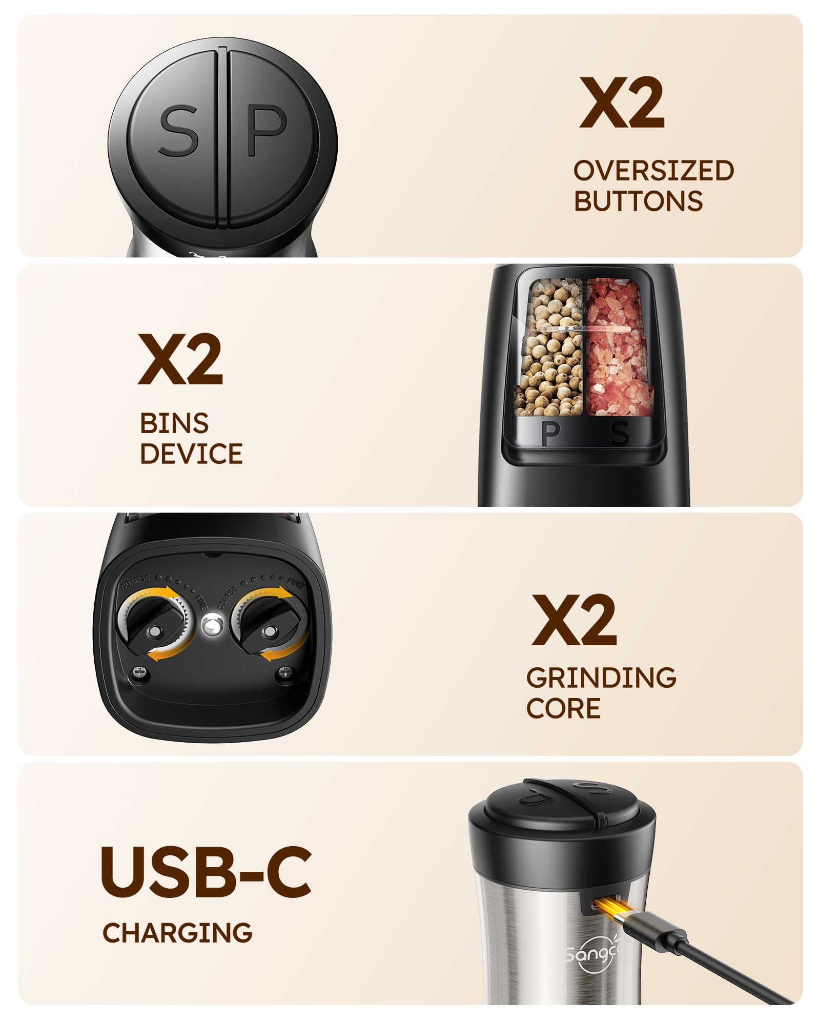USB Rechargeable 2 in 1 Electric Salt and Pepper Grinder Set Shaker & 800W Blender for Shakes and Smoothies with 57 Oz Glass Jar & 10 Oz Grinding Cup