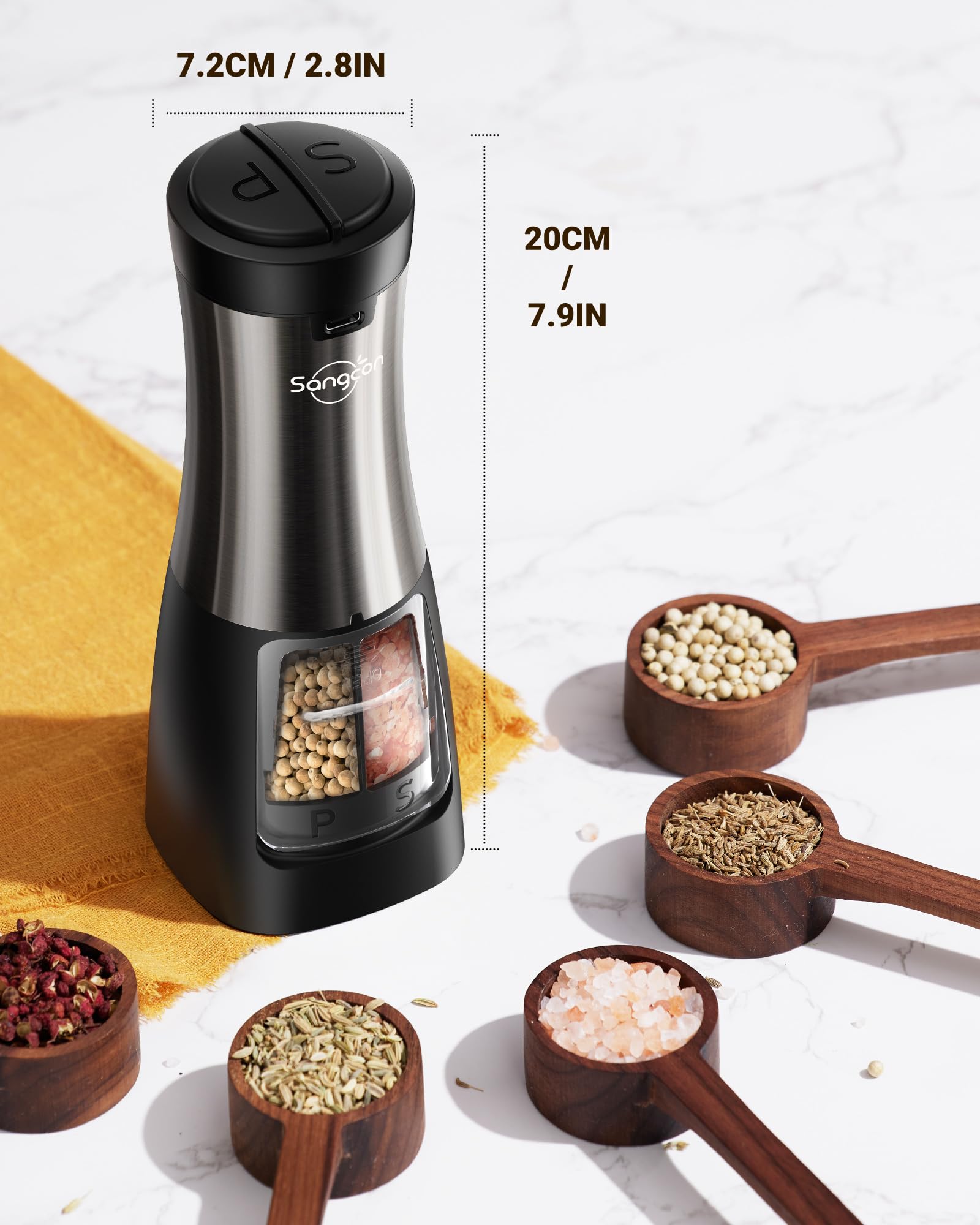 USB Rechargeable 2 in 1 Electric Salt and Pepper Grinder Set Shaker & 800W Blender for Shakes and Smoothies with 57 Oz Glass Jar & 10 Oz Grinding Cup