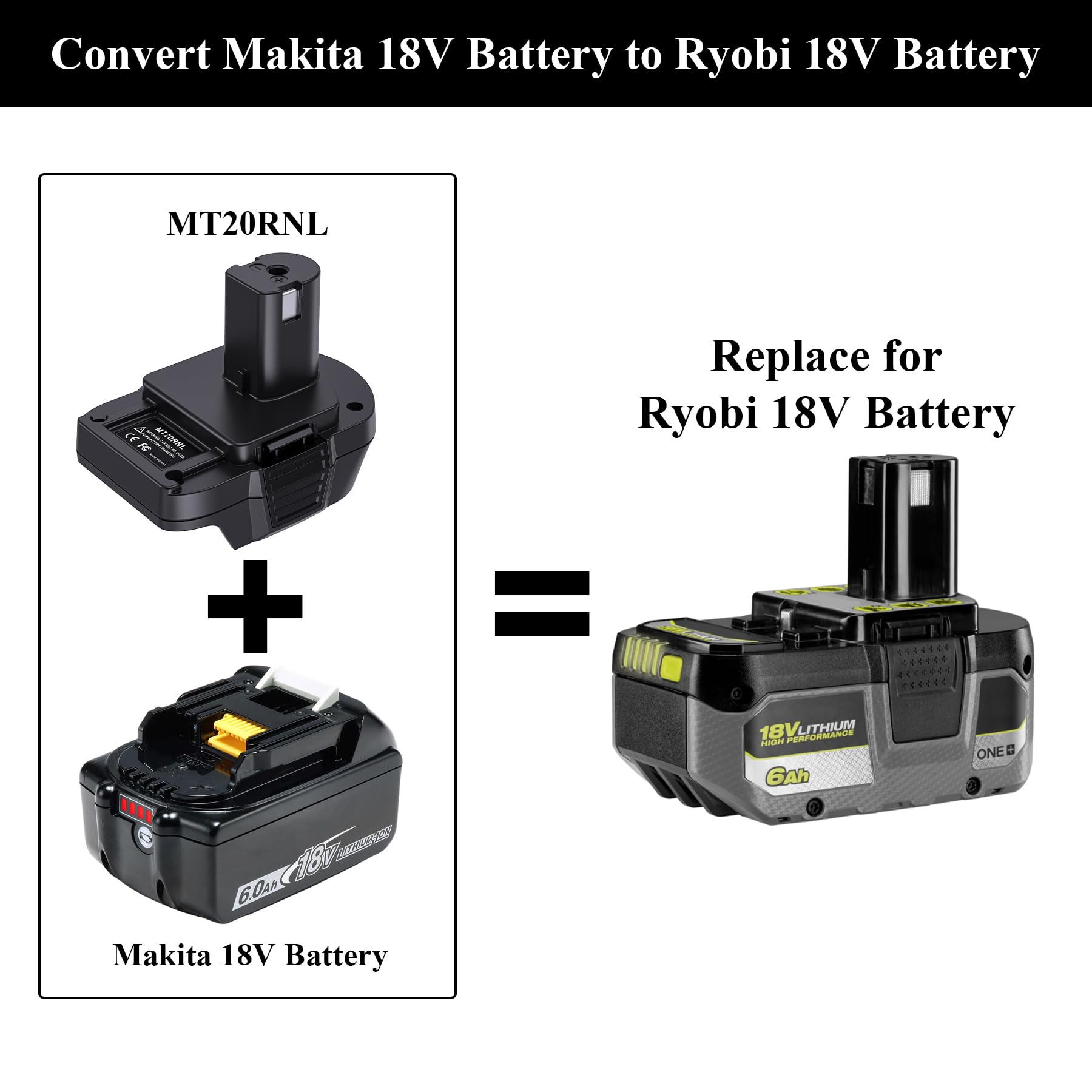 Simple Plus+ MT20RNL Battery Adapter Convert Makita Bl1860 18V Li-ion Battery to Ryobi 18V One+ Lithium-ion Battery Adatper, 100% Compatible with Original Tools