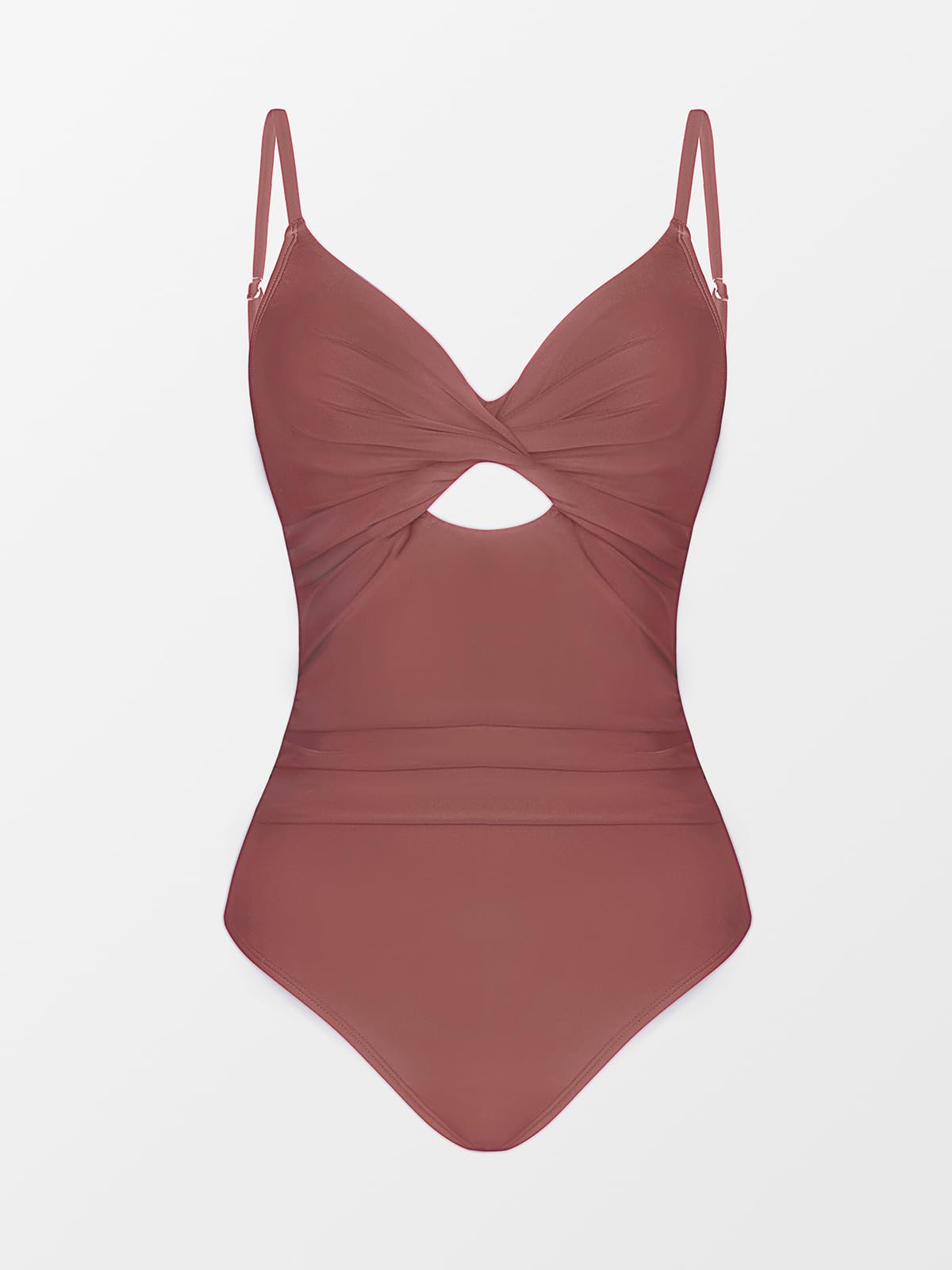 CUPSHE Women's One Piece Swimsuit Bathing Suits Twist Front Cutout Ruched Swimwear M Brick Red