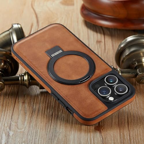 Casus Designed for iPhone 15 Pro Max Case Compatible with MagSafe Kickstand Vegan Leather Slim Classic Luxury Elegant Thin Protective Cover (2023) 6.7" (Brown)