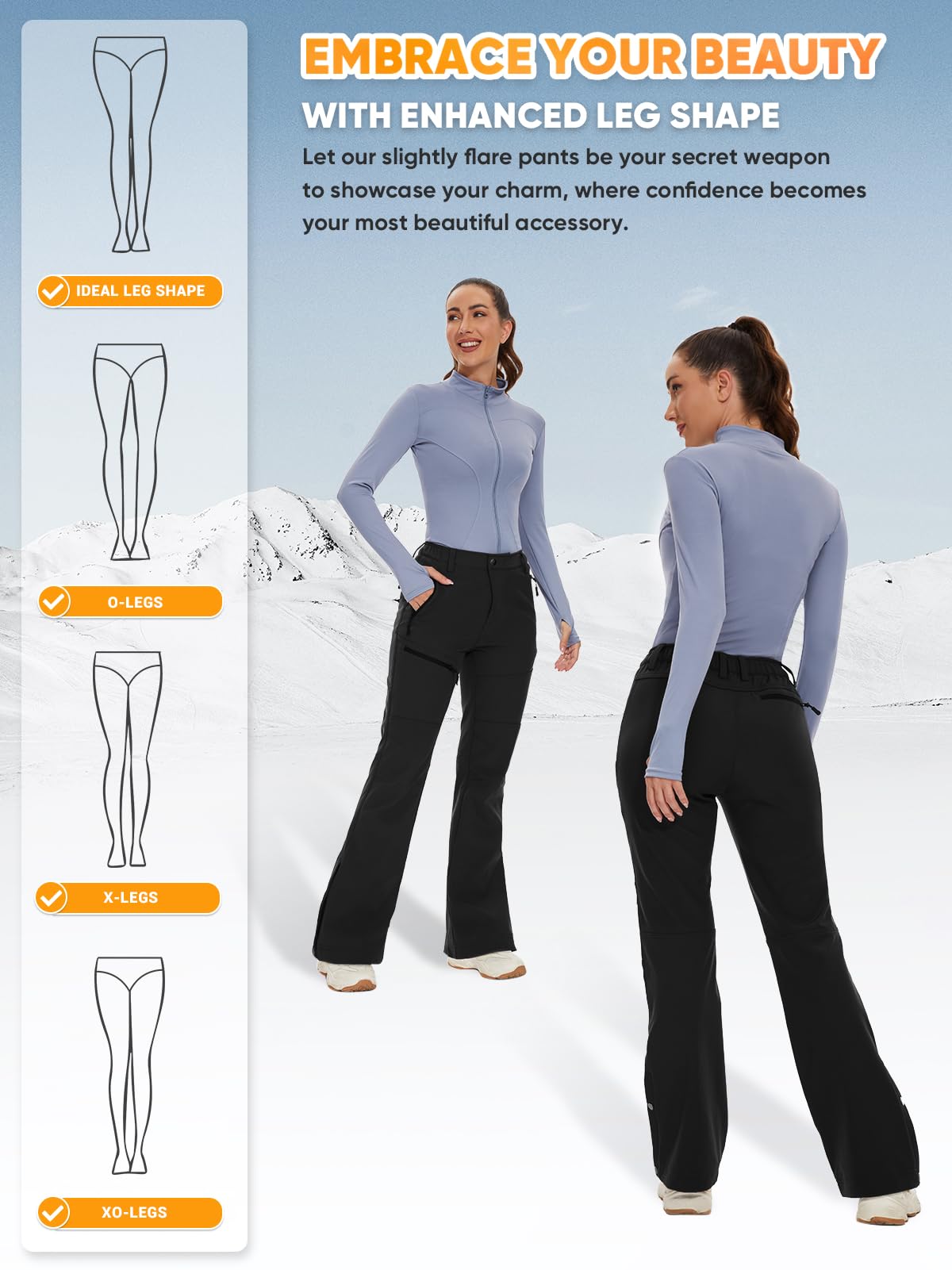 Cycorld Women's Snow Ski Pants Fleece Lined Waterproof Softshell Insulated Flare for Snowboarding Hiking Winter Outdoor(Black, 8)