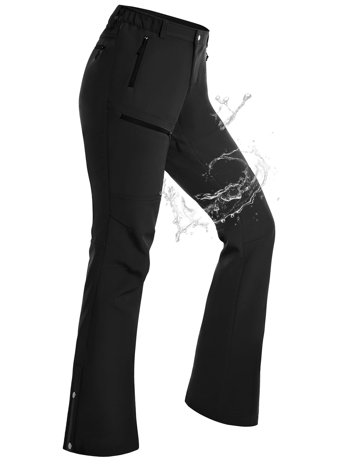 Cycorld Women's Snow Ski Pants Fleece Lined Waterproof Softshell Insulated Flare for Snowboarding Hiking Winter Outdoor(Black, 8)
