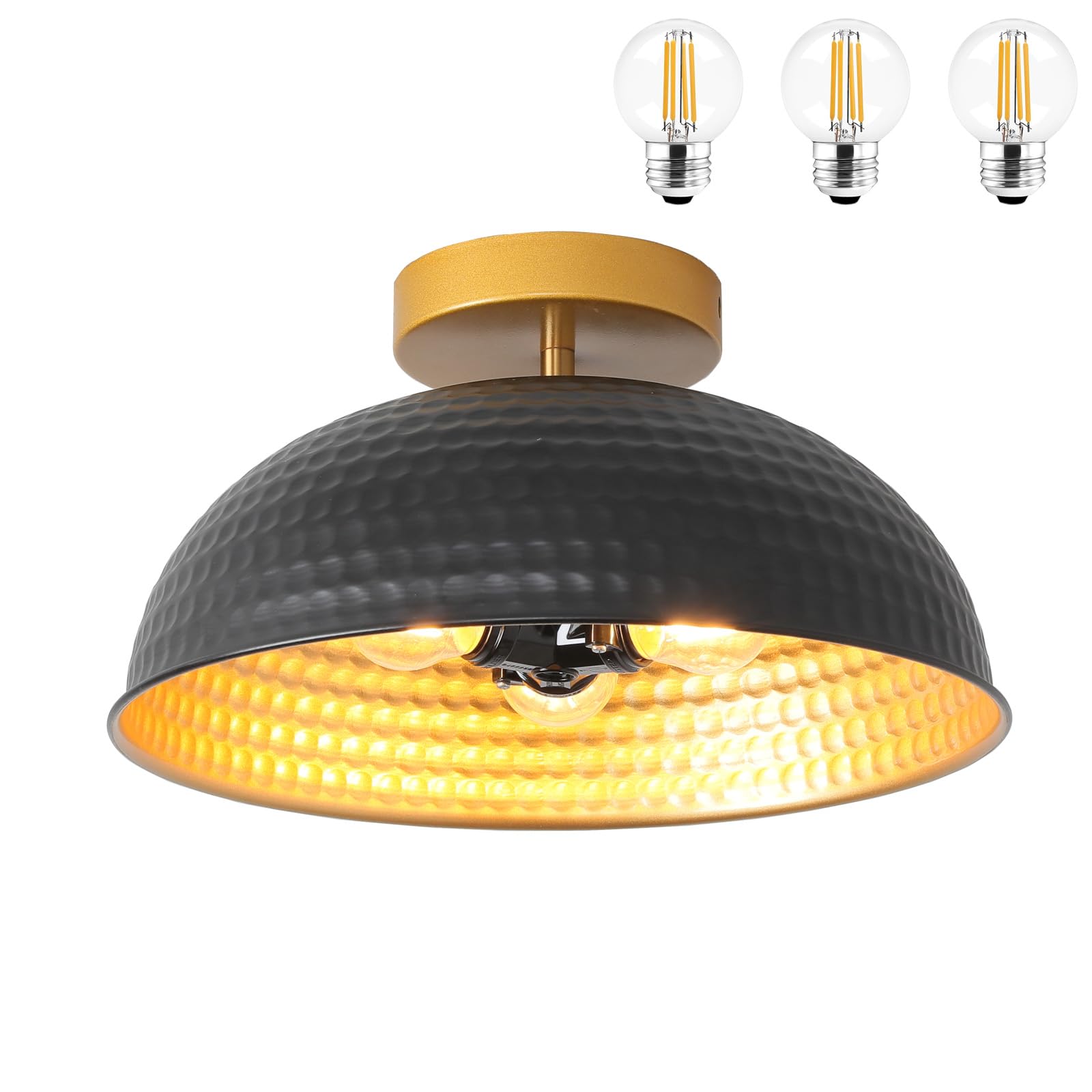 JackLove Semi Flush Mount Ceiling Light Fixture,Hammered Metal Shade Closed to Ceiling Lamp,3-Light Modern Industrial Ceiling Light for Hallway Entryway Foyer Living Room Badroom