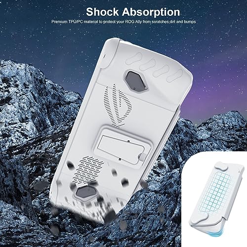 Protective Case Cover for ROG Ally Handheld, Game Console Skin Shockproof Protector Cover for ROGALLY with Stand Base Gaming Protective Case Accessories (White)