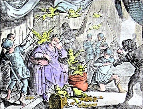Antique Copperplate Miniature Engraving: BL82 from Ouderdom, Buyten Leven, en Hof Gedachten