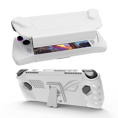 Protective Case Cover for ROG Ally Handheld, Game Console Skin Shockproof Protector Cover for ROGALLY with Stand Base Gaming Protective Case Accessories (White)